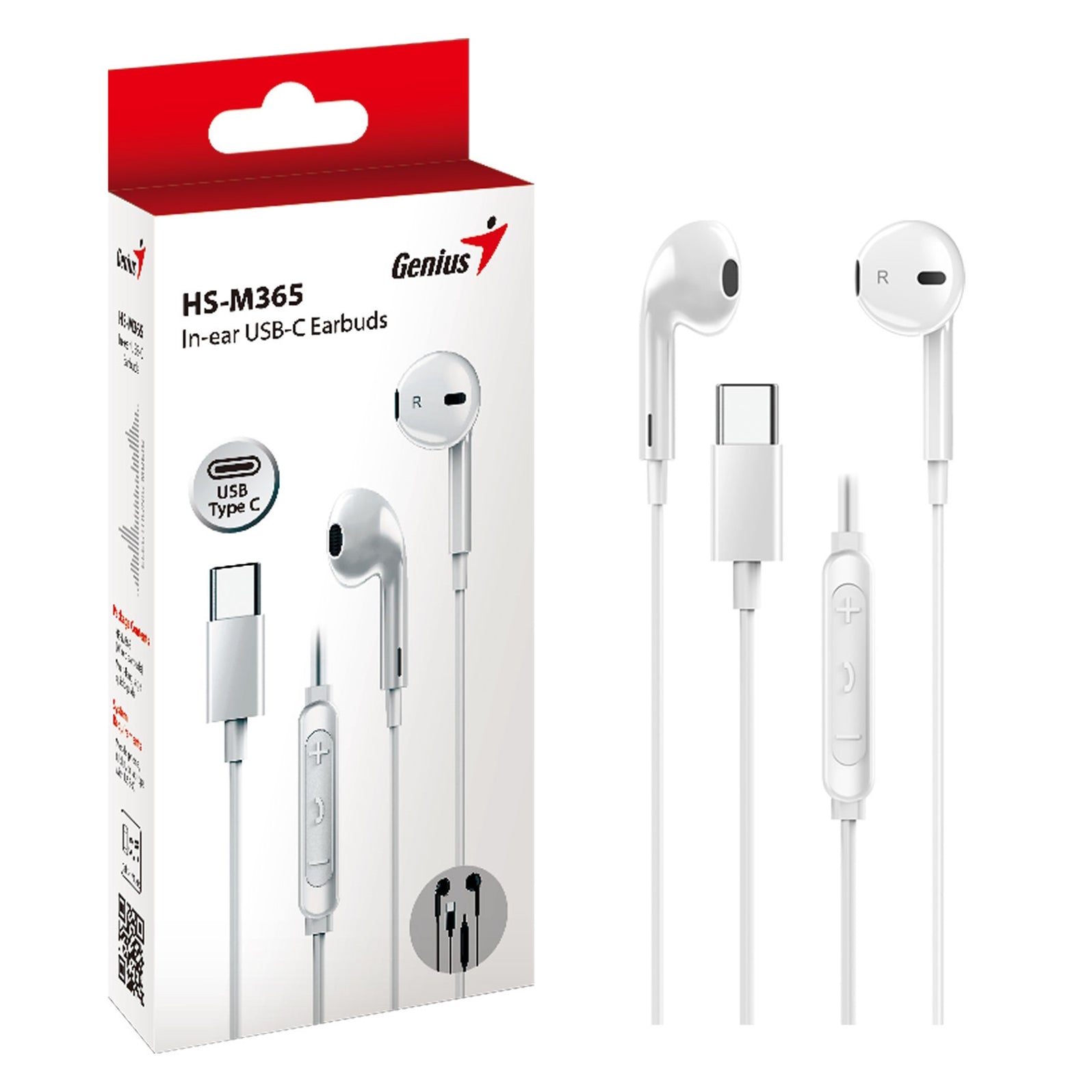 Genius HS-M365W USB-C In-Ear Earbuds with In Line Microphone and Volum ...