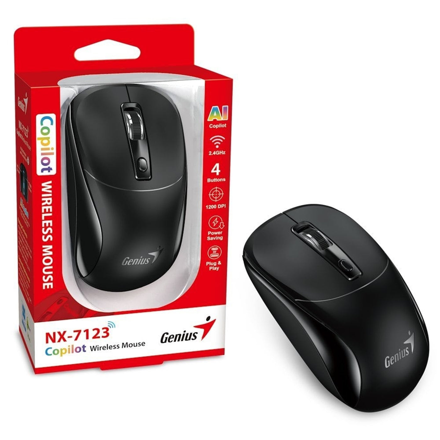 Genius NX-7123 Copilot AI Wireless Mouse, 2.4 GHz with USB Receiver, 1 ...