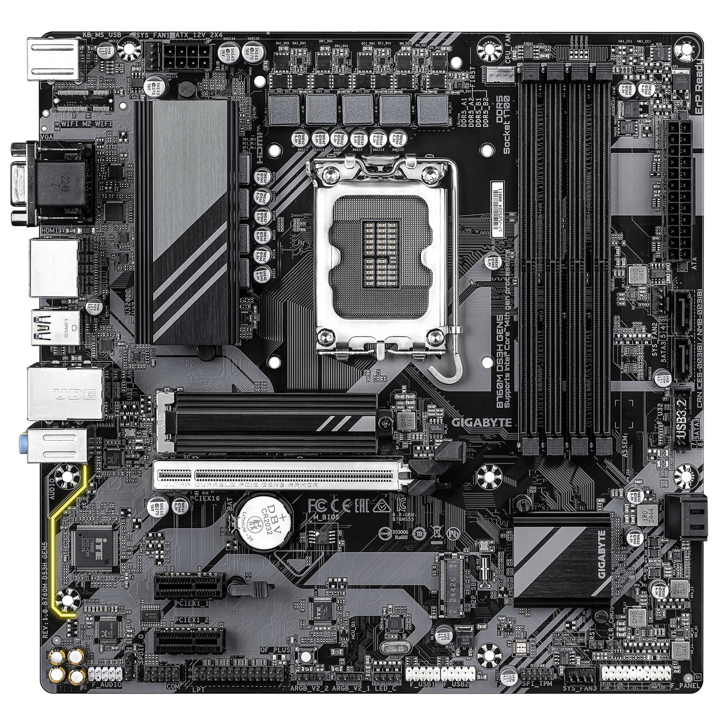 Gigabyte B760M DS3H GEN5 Intel Socket 1700 Motherboard, Micro ATX, 4x ...