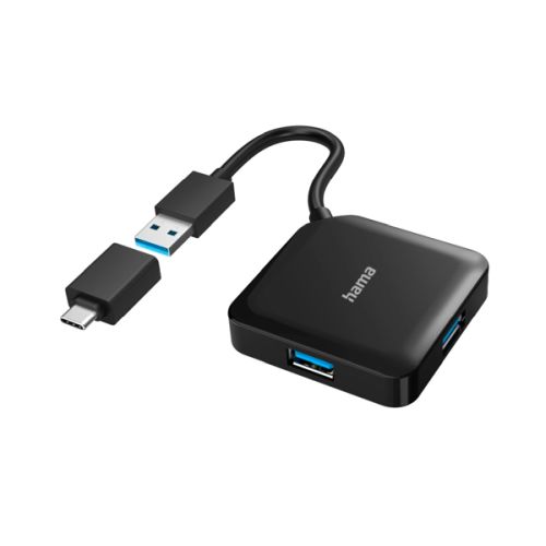 Hama External 4-Port USB 3.2 Gen 1 Hub, USB Powered, USB-A w/ USB-C Ad ...