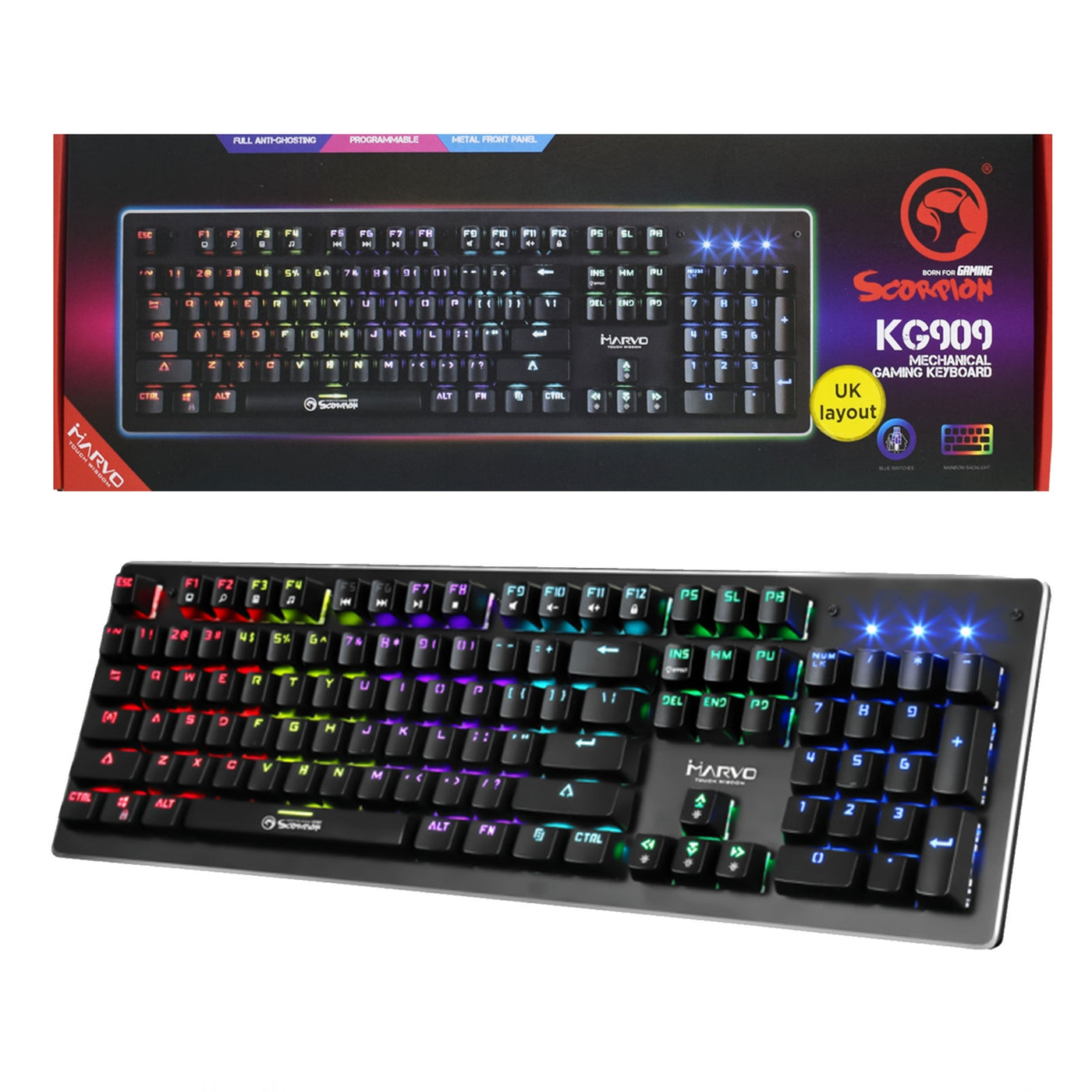 Marvo Scorpion KG909 RGB LED Full Size Mechanical Gaming Keyboard with ...