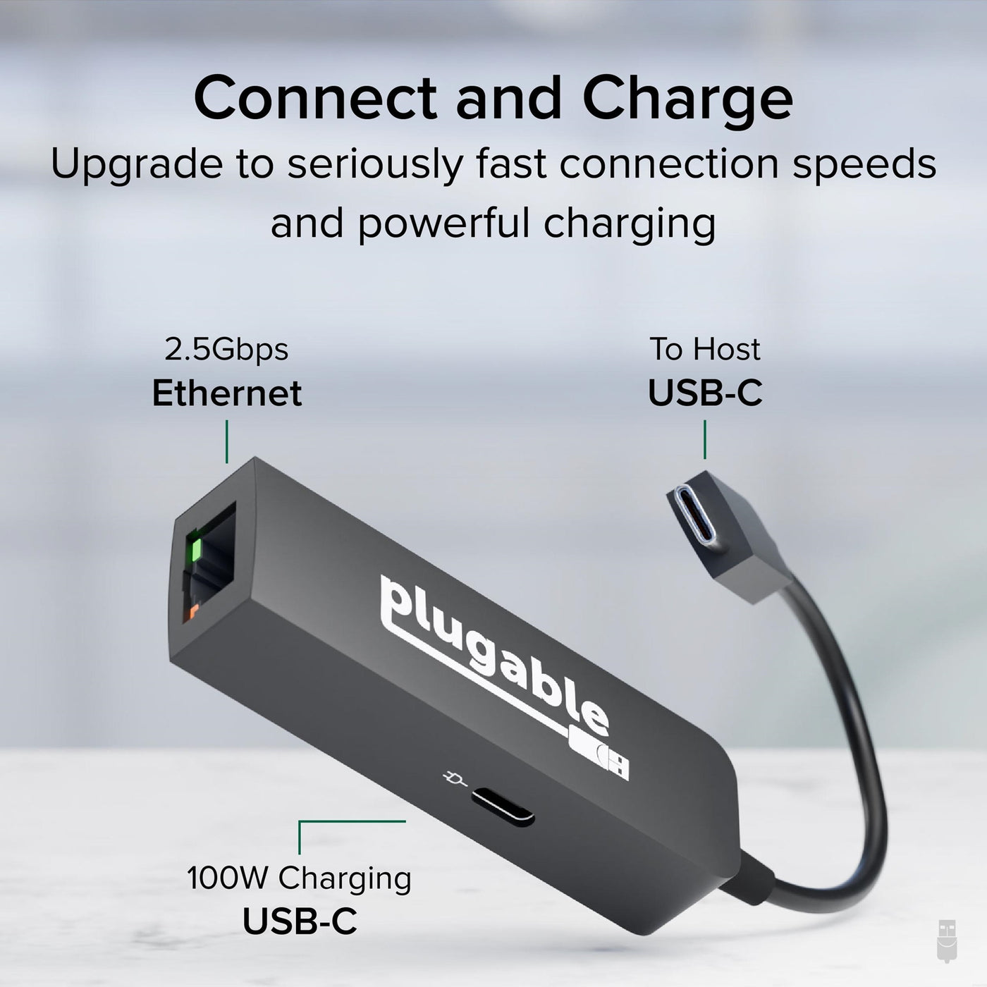 Plugable USBC-E2500PD USB-C to 2.5GbE Gigabit Ethernet Adapter with US ...