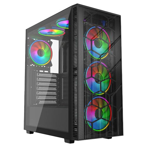 Vida Sirocco V2 Black ARGB Gaming Case w/ Glass Window, ATX, 6x ARGB F ...